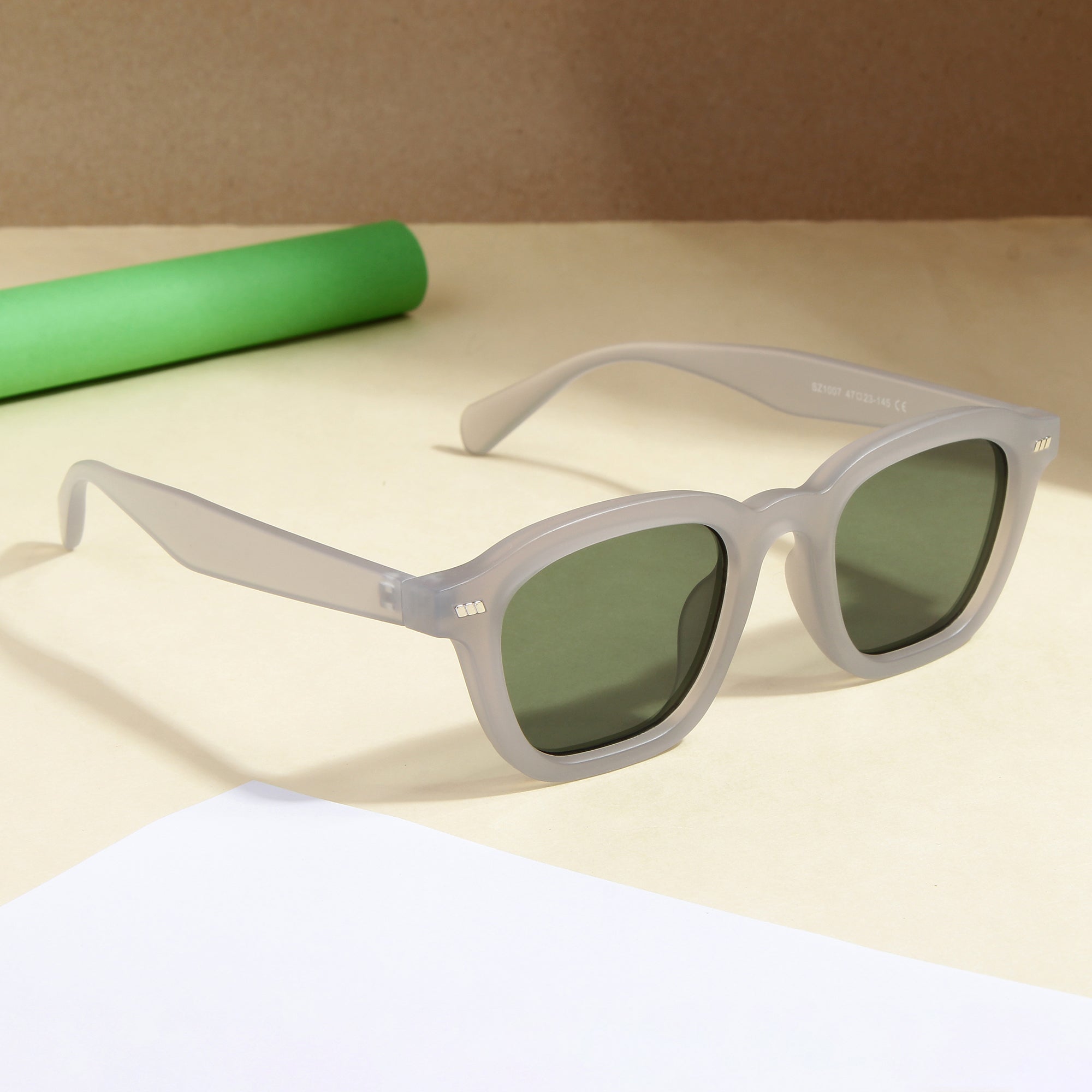 Spark Grey Green Rectangle Sunglasses